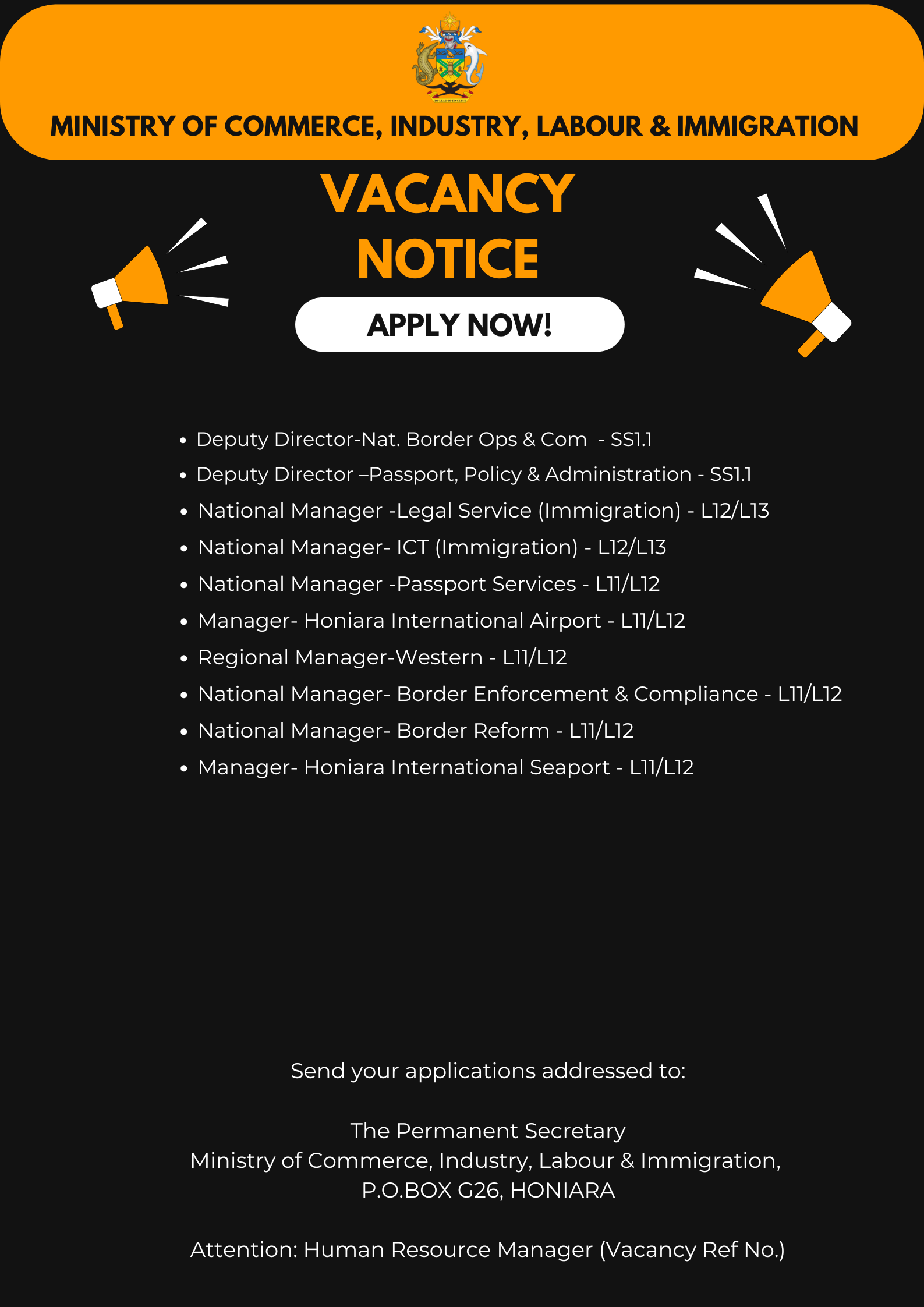 Job Vacancies – Solomon Islands Immigration Division